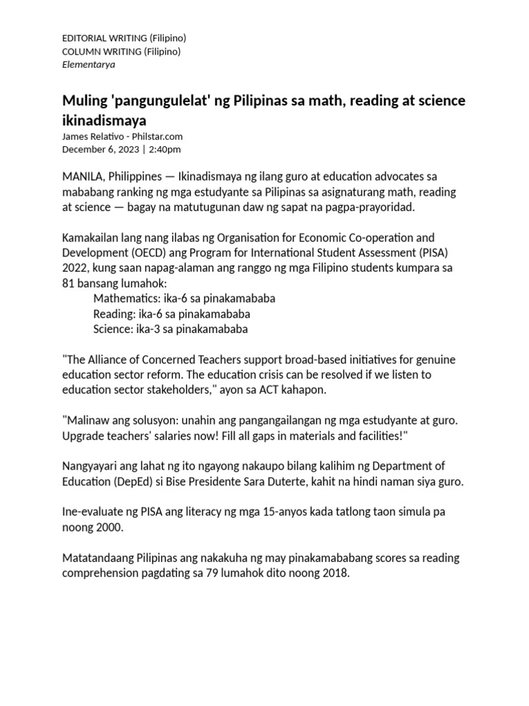 3.4. EDITORIAL COLUMN WRITING - Filipino | PDF