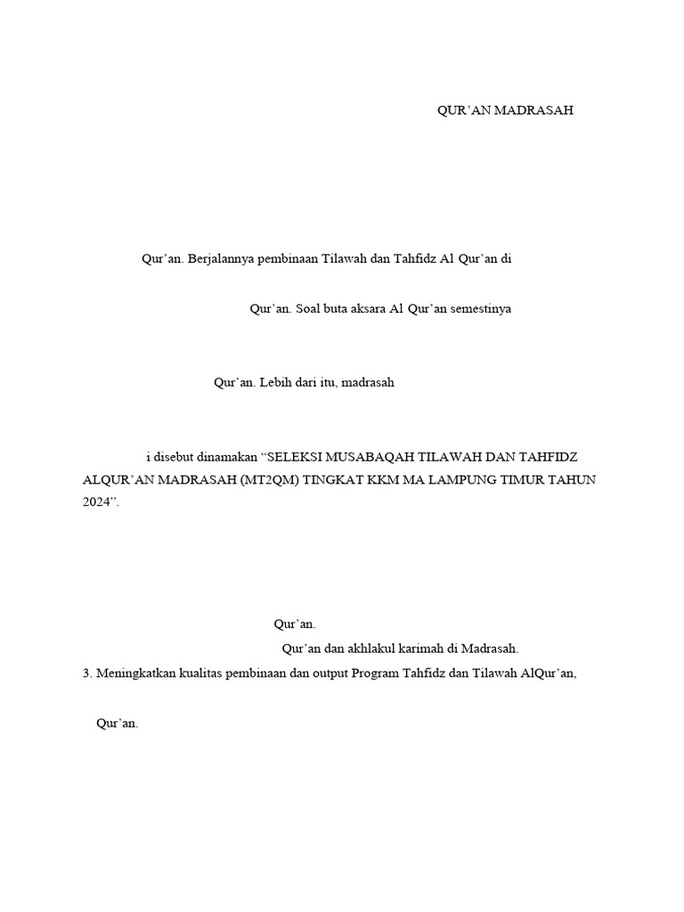 Juknis Seleksi MT2QM KKM MA | PDF