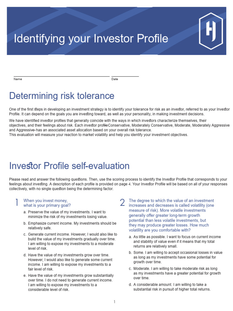 Investor Profile Questionnaire | PDF | Investing | Risk