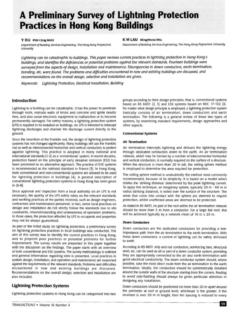 A Preliminary Survey of Lightning Protection Practices in Hong Kong Buildings | PDF