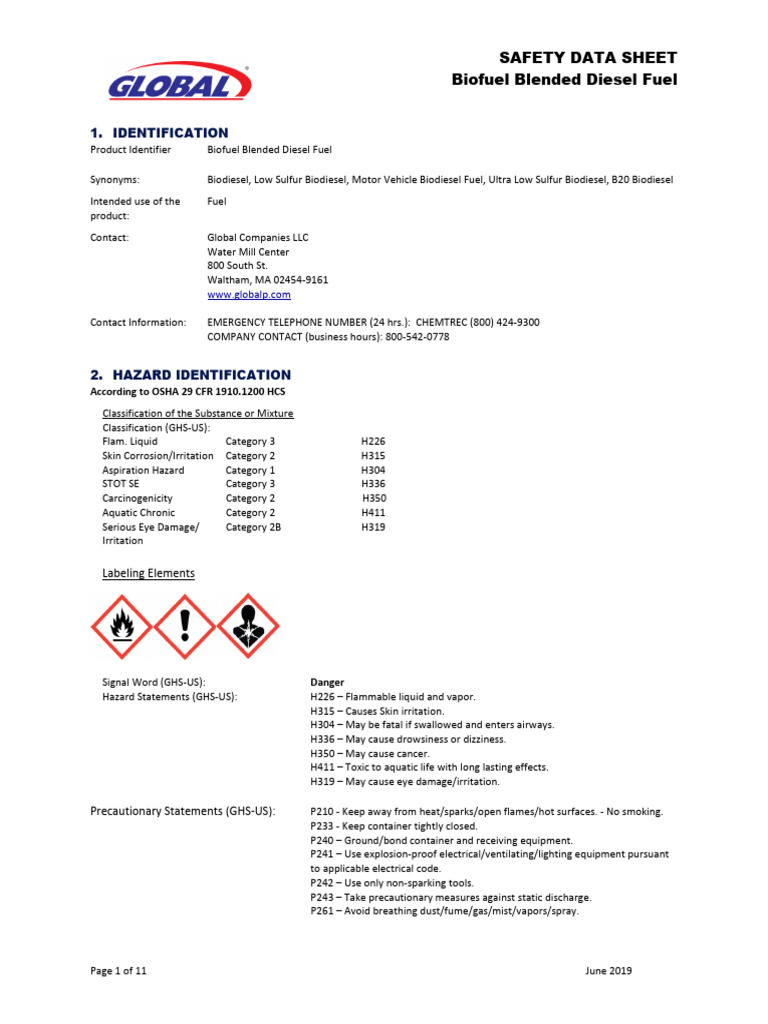 SDS Biofuel Blended Diesel Fuel Final | PDF | Toxicity | Dangerous Goods