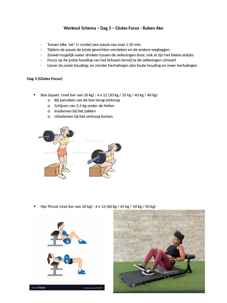Workout Schema - Dag 3 - Glutes Focus - Ruben Ako | PDF