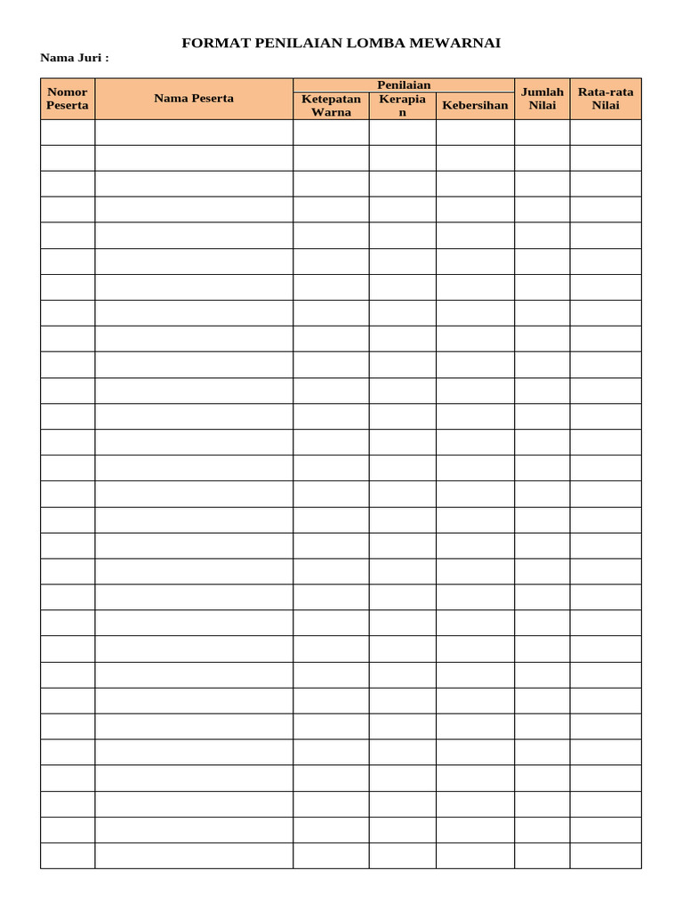 Format Penilaian Lomba Mewarnai | PDF