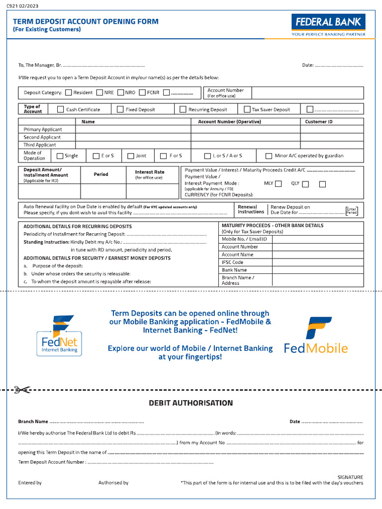 Term Deposit Account Opening Form English | PDF