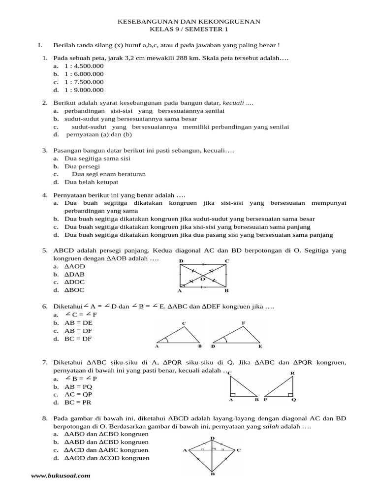 9.1. Latihan Soal Matematika Kesebangunan Dan Kekongruenan Kelas 9 SMP | PDF