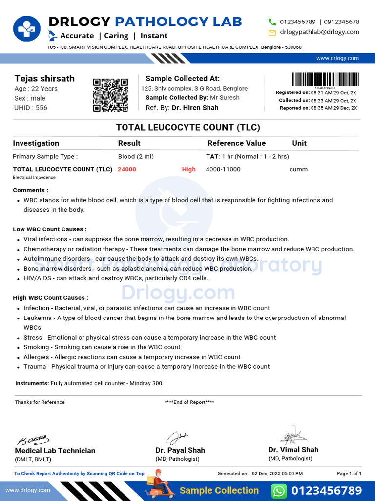 WBC Count Report Analysis | PDF | White Blood Cell | Leukemia