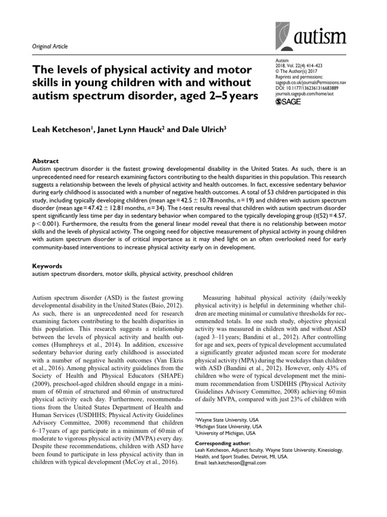 The Levels of Physical Activity and Motor Skills in Young Children With ...