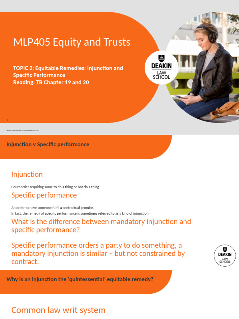 MLP405 Topic 2 Injunctions and Specific Performance | PDF | Injunction | Legal Remedy