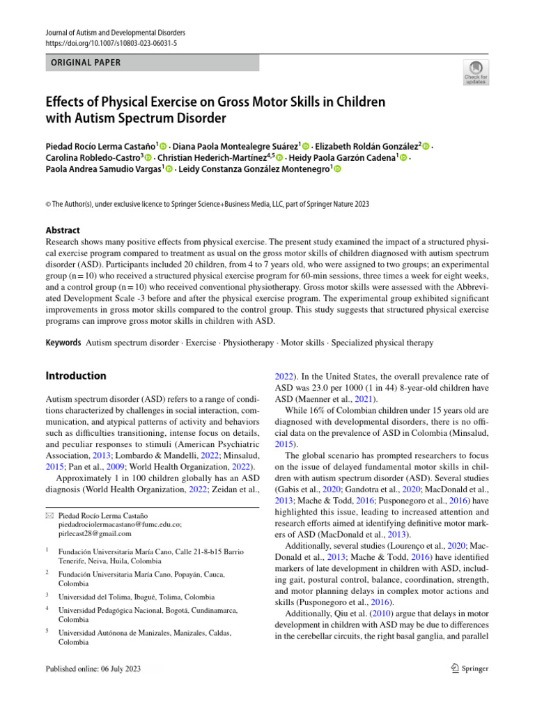 Exercise Improves Motor Skills in ASD | PDF | Autism Spectrum ...