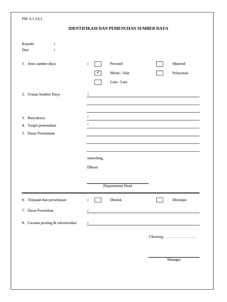 Form Pemenuhan Sumber Daya | PDF