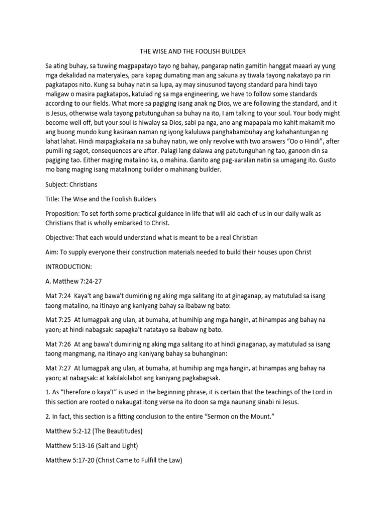 Wise and Foolish Builders | PDF