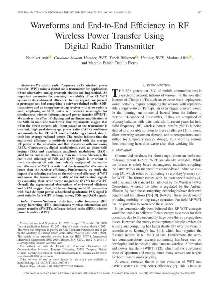 Waveforms and End-to-End Efficiency in RF Wireless Power Transfer Using ...