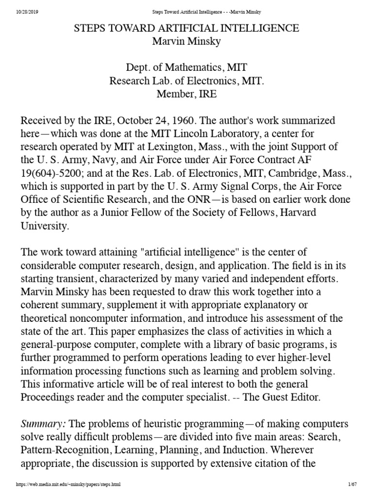 Steps Toward Artificial Intelligence | PDF | Artificial Intelligence | Intelligence (AI) & Semantics