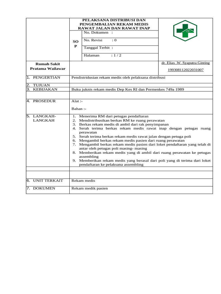 SOP PELAKSANAAN DISTRIBUSI DAN PENGEMBALIAN RM | PDF