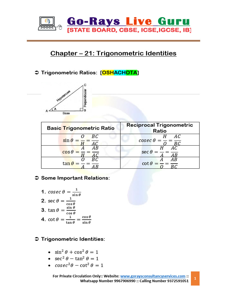 Math Chpt 21 Trigonometric Identities Pdf Trigonometric Functions Mathematical Objects