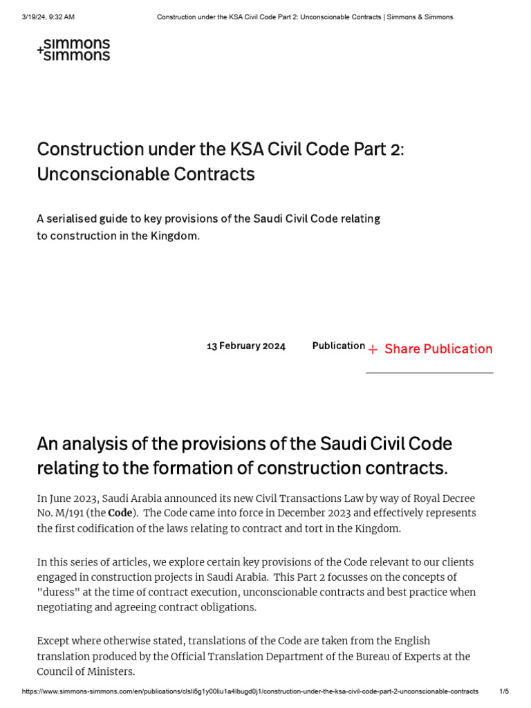 KSA Civil Code: Unconscionable Contracts | PDF | Justice | Crime & Violence