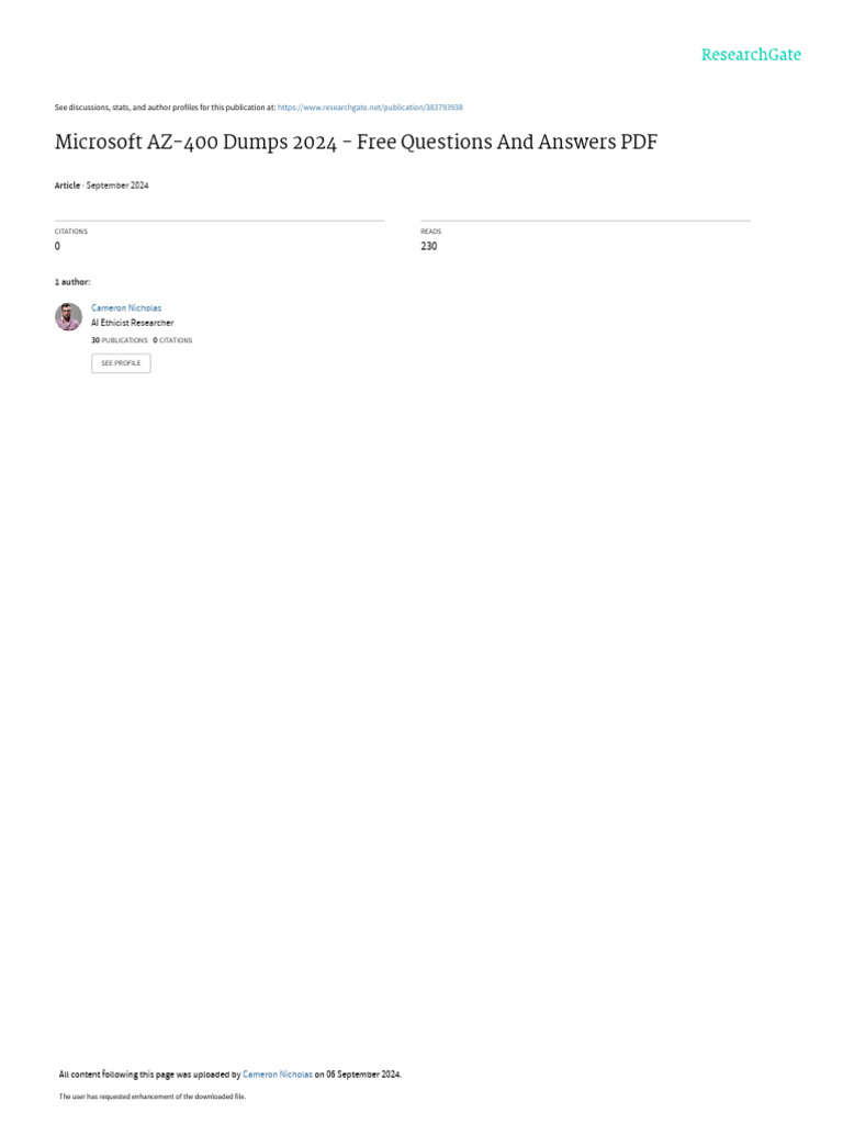 MicrosoftAZ 400dumps2024 FreeQuestionsAndAnswersPDF | PDF | Microsoft | Computing