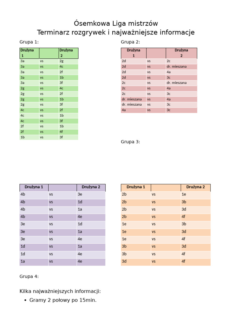 Terminarz Rozgrywek 444444444 | PDF