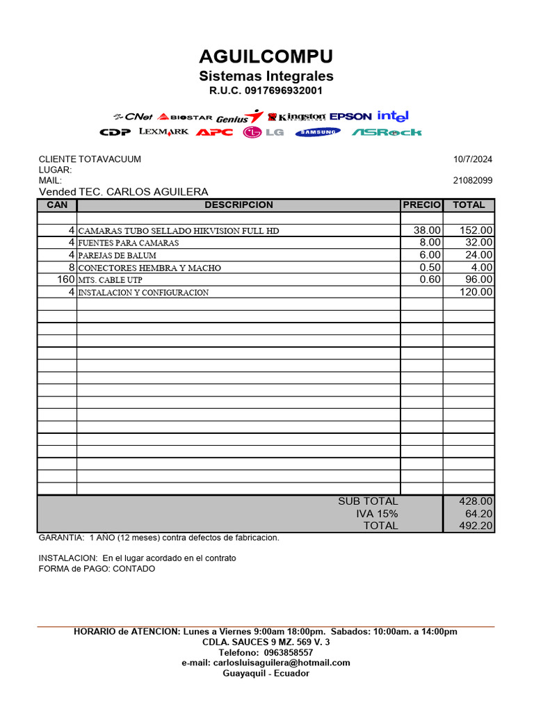 Proforma 4 Camaras Totalvacuum | PDF