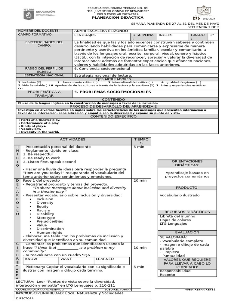 1° Plan 3 | PDF | Maestros | Cognición