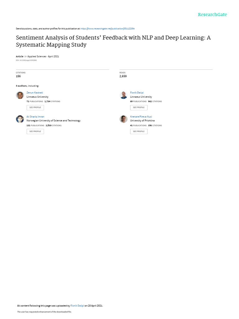 Sentiment Analysis of Students' Feedback With NLP and Deep Learning A Systematic Mapping Study ...