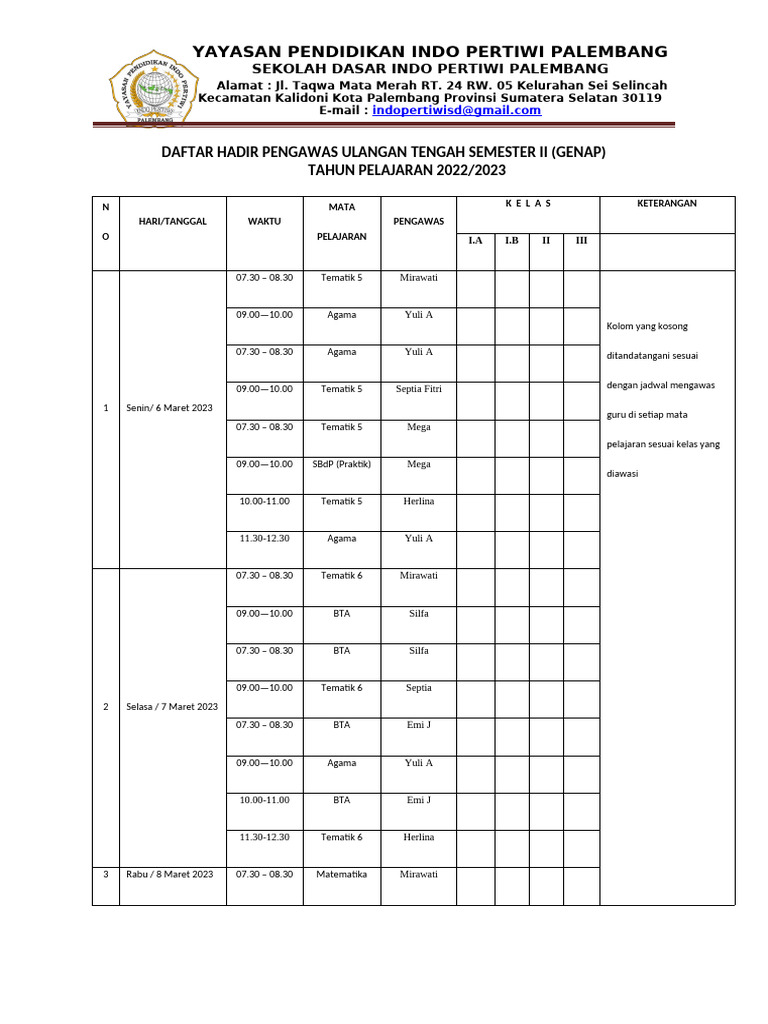 DAFTAR NAMA Pengawas Uts 2023 | PDF