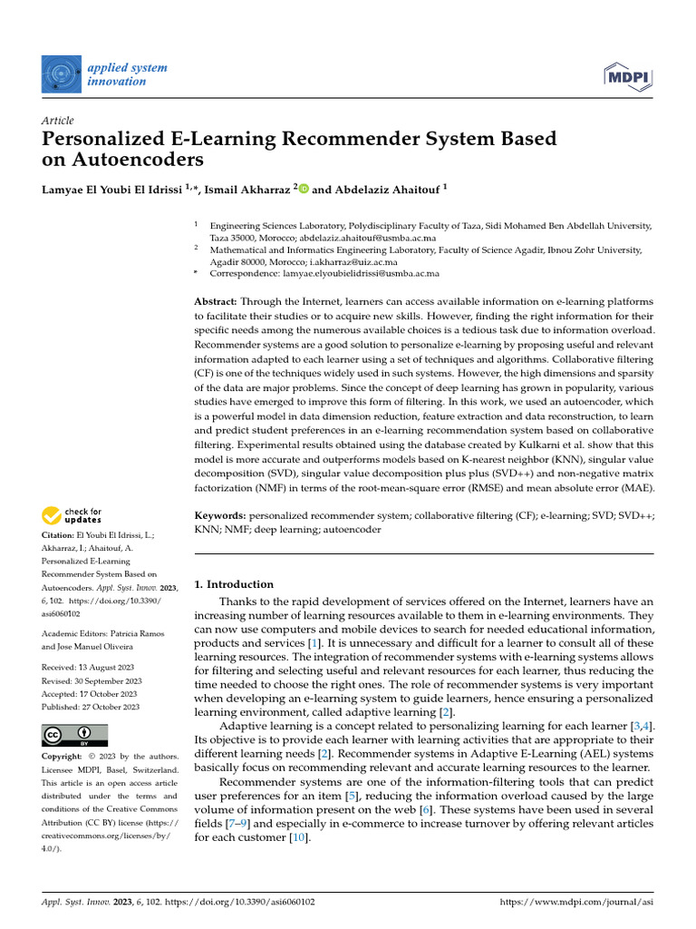 Personalized E-Learning Recommender System Based On Autoencoders | PDF | Principal Component ...