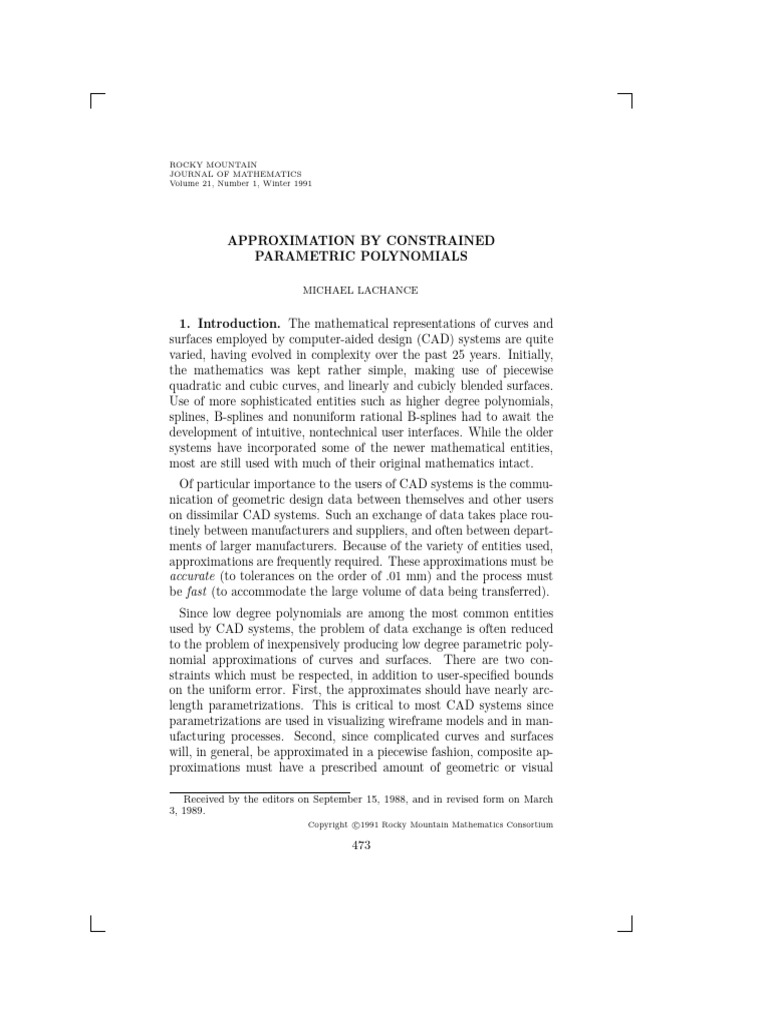 Approximation by Constrained Parametric Polynomials: Michael Lachance | PDF | Computer Aided ...