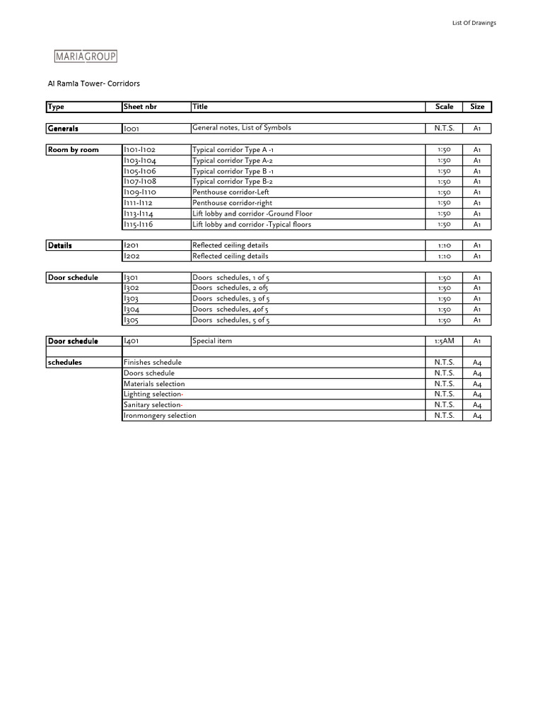 List of Drawings-ID Corridors | PDF | Buildings And Structures