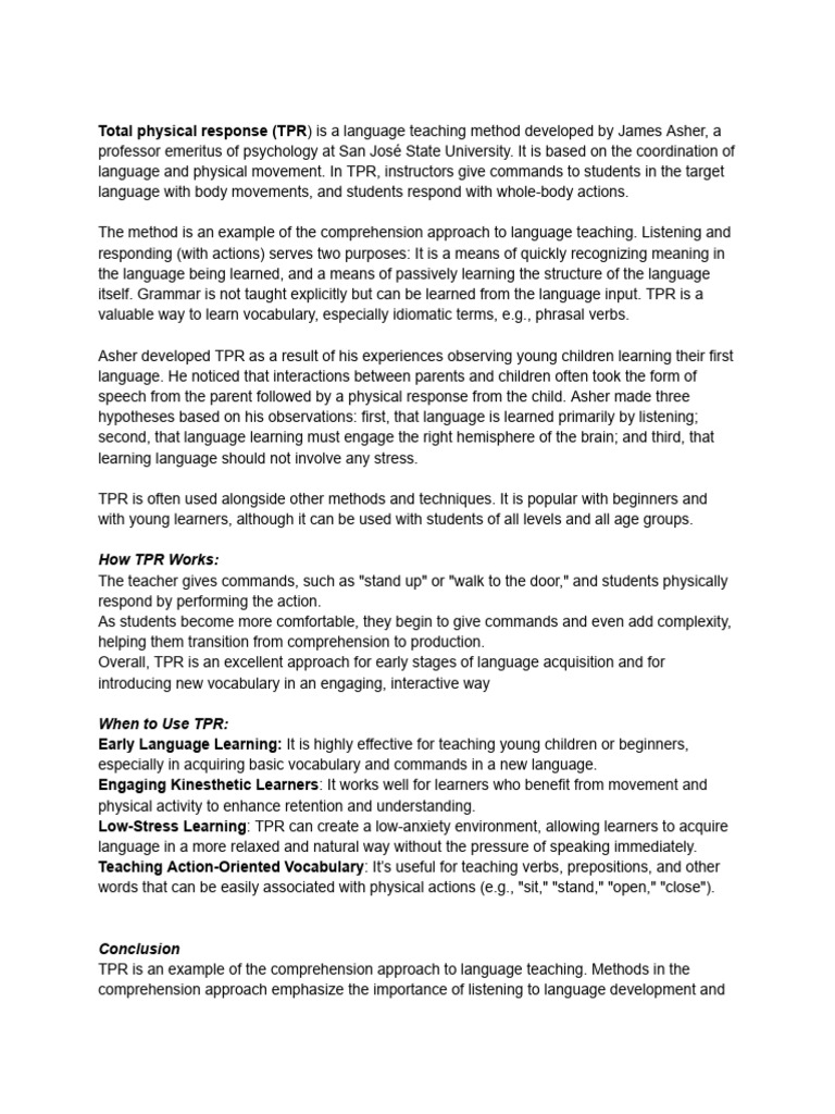 Total Physical Response | PDF | Behavior Modification | Human Communication