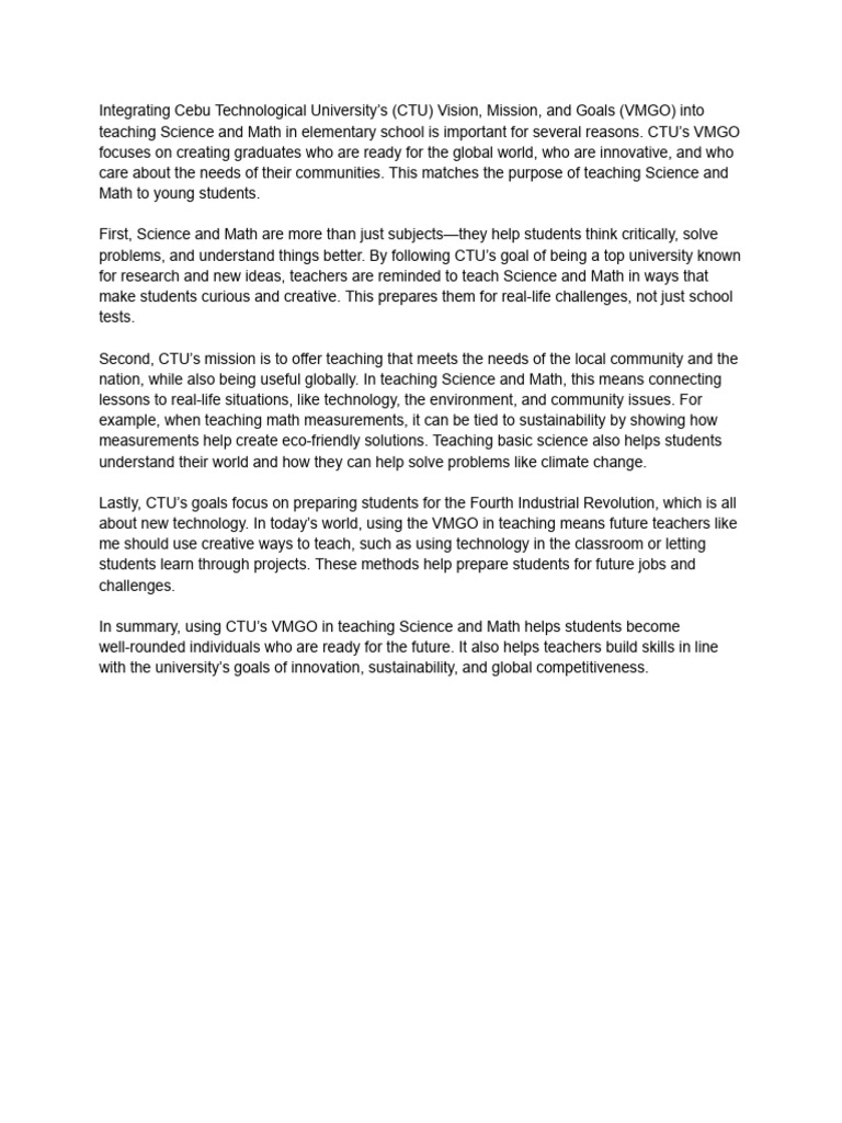 Integrating The VMGO To Course Outcomes | PDF | Art