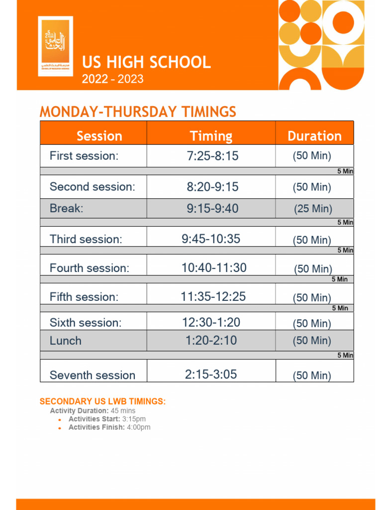 US Timetable 2022-2023 6feb2023 | PDF