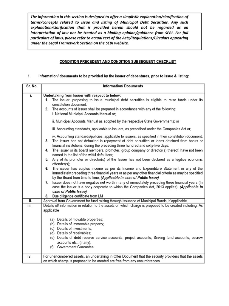 Checklist For Due Diligence by Debenture Trustees - P | PDF ...