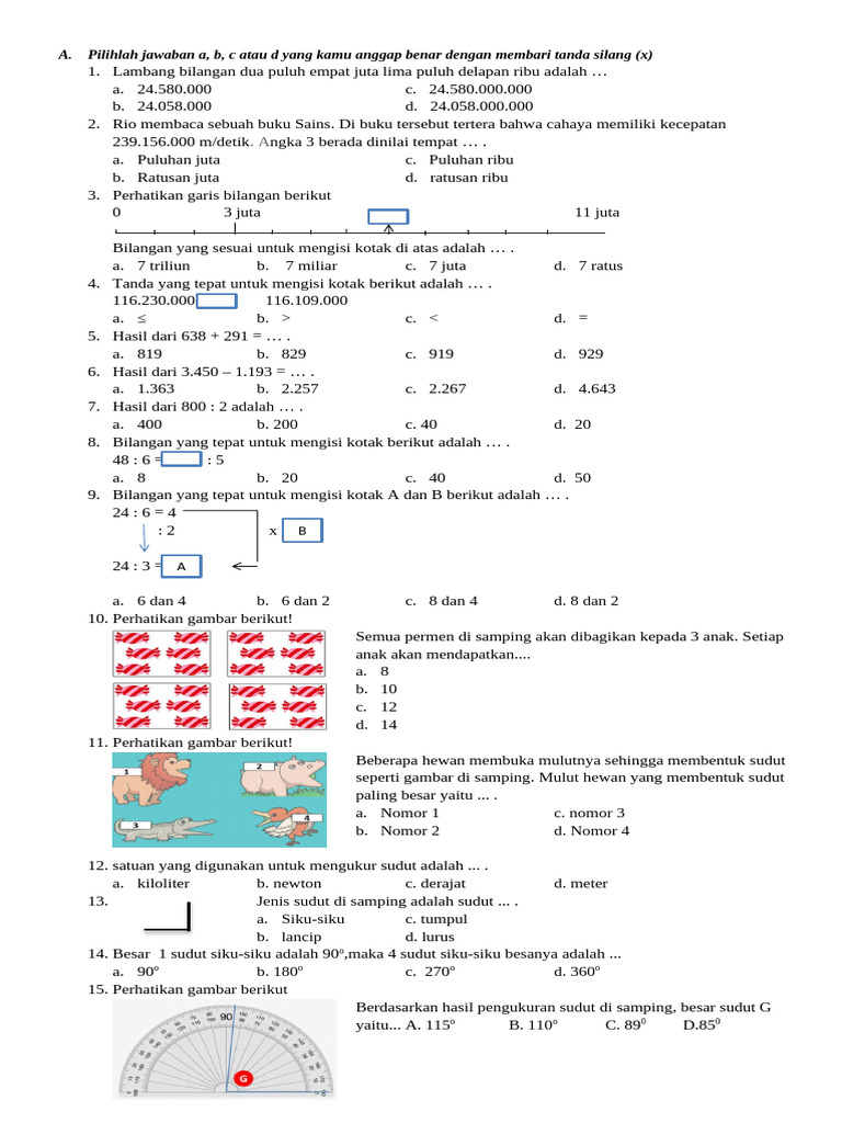 Soal PTS Mat Kelas 4 KM | PDF