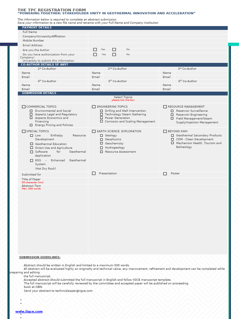 The TPC Registration Form | PDF | Geothermal Energy | Nature
