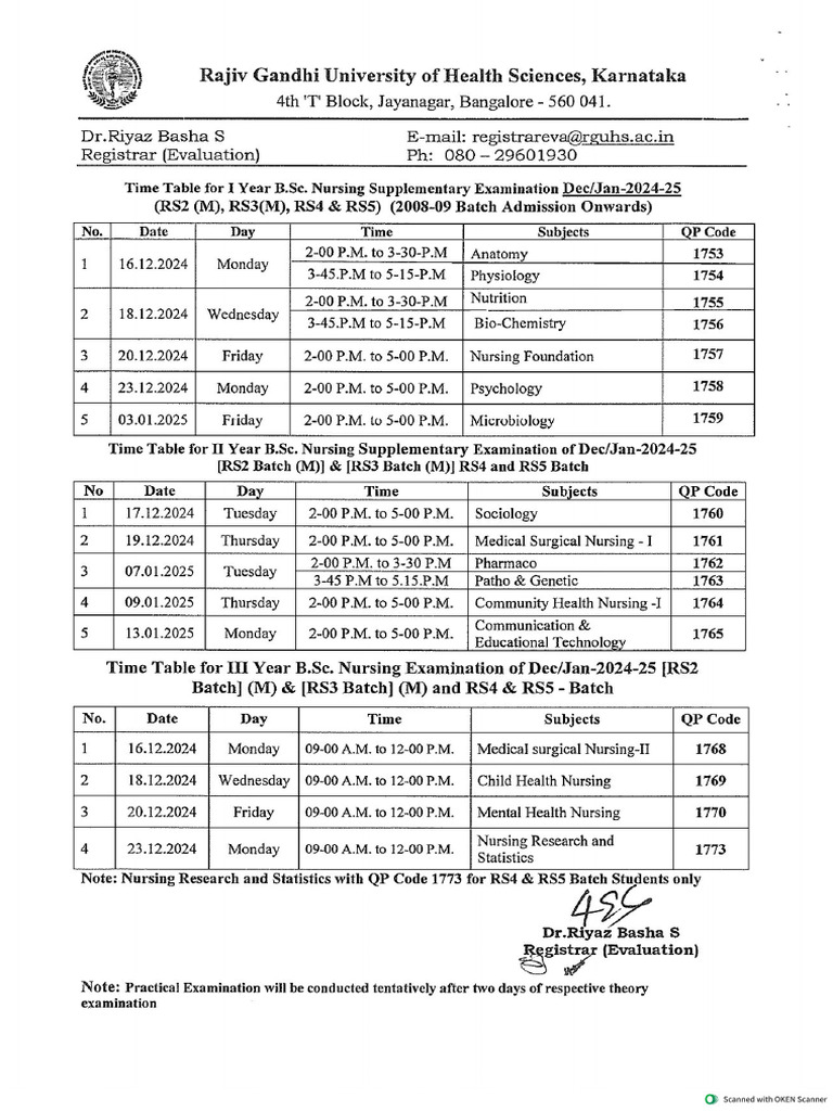 Timetable For Nursing Dec 2024 Examination-1 | PDF