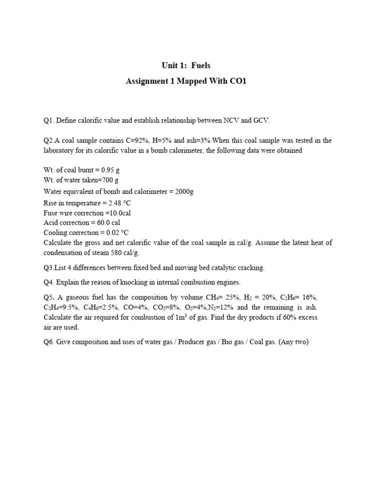 Assignment 1 - Fuels Chem | PDF