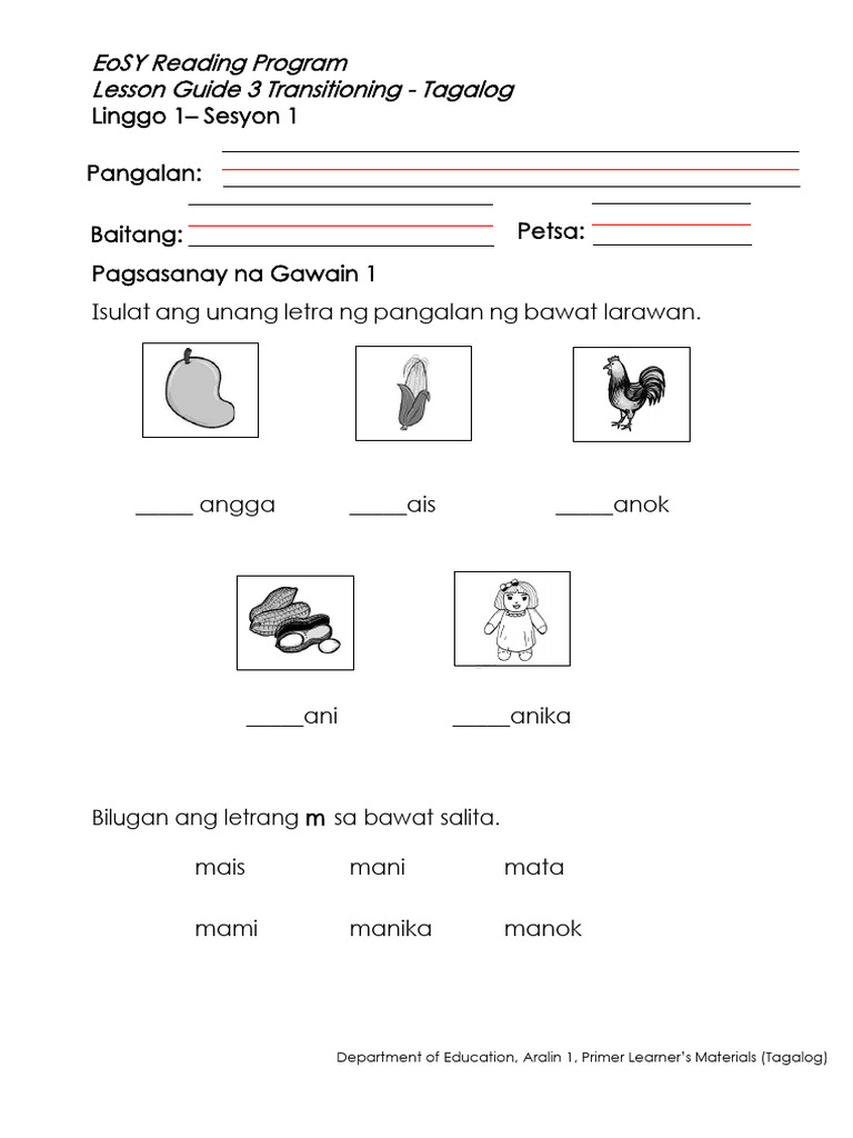 Grade 3 Filipino Week 1 Sesyon 1 | PDF