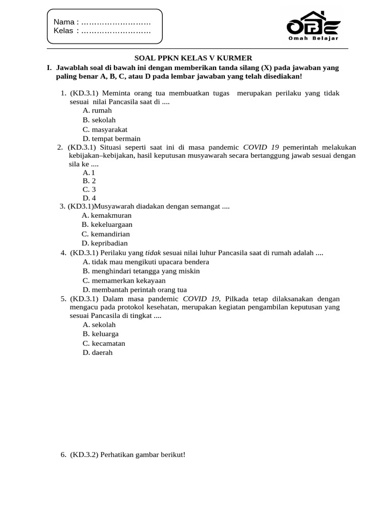 Soal Pts PPKN Kelas V Kurmer | PDF