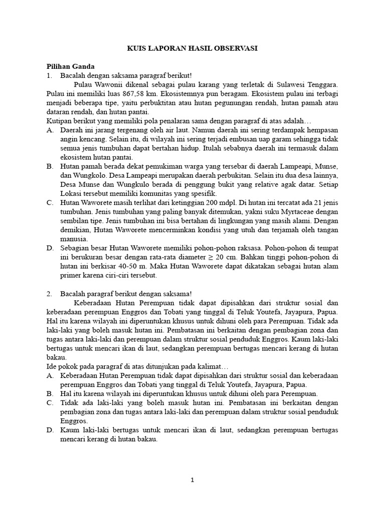 Kuis Laporan Hasil Observasi | PDF | Kajian Bahasa Asing