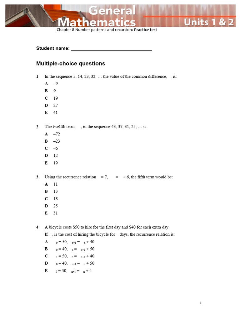 Number Patterns and Recursion Practice Test | PDF | Recurrence Relation ...