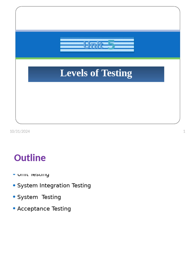 Unit-5 Level of Testing | PDF | Unit Testing | Software Testing