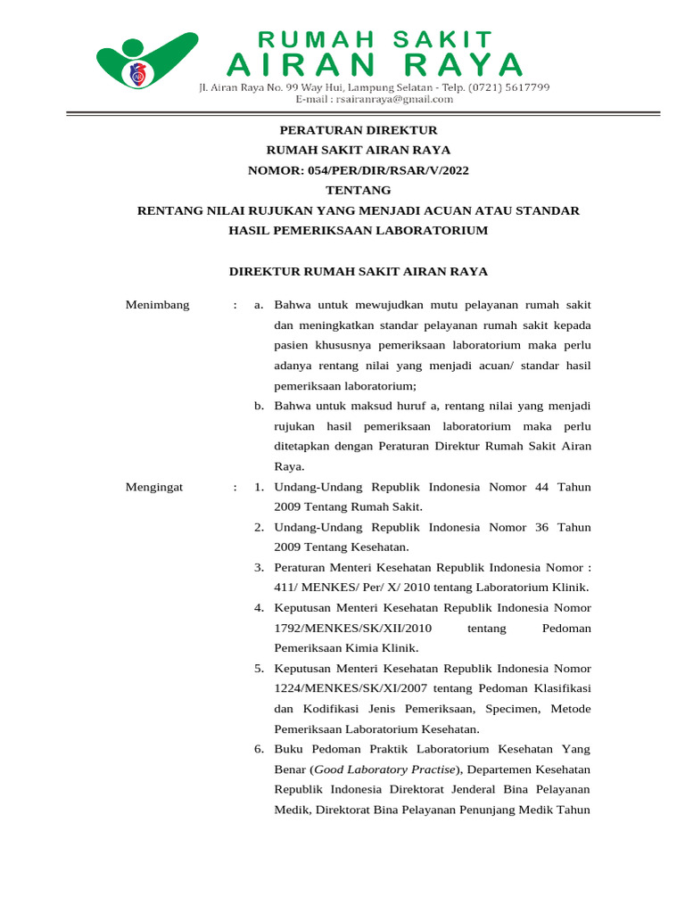 Perdir Nilai Rujukan Lab | PDF