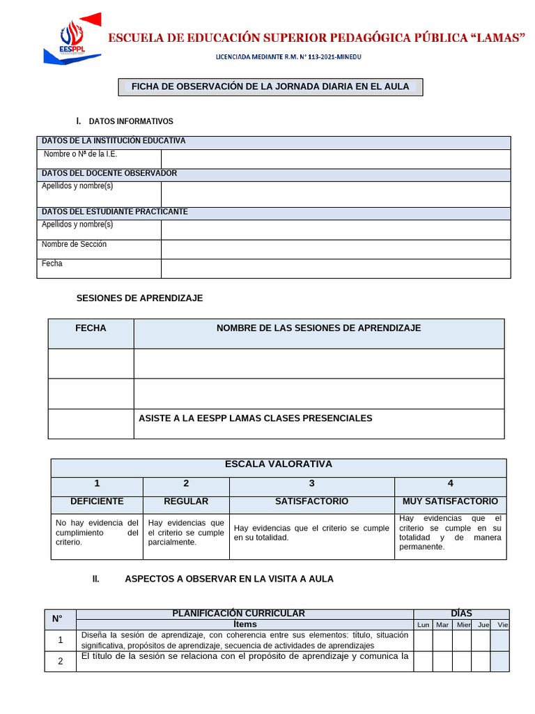 Sesiones de aprendizaje-FICHA DE OBSERVACION - CICLO VI - 2024 - II | PDF | Aprendizaje | Evaluación