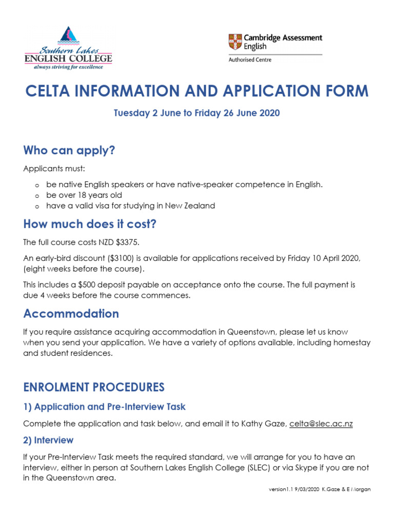 Celta Information and Application Form | PDF | Stress (Linguistics ...