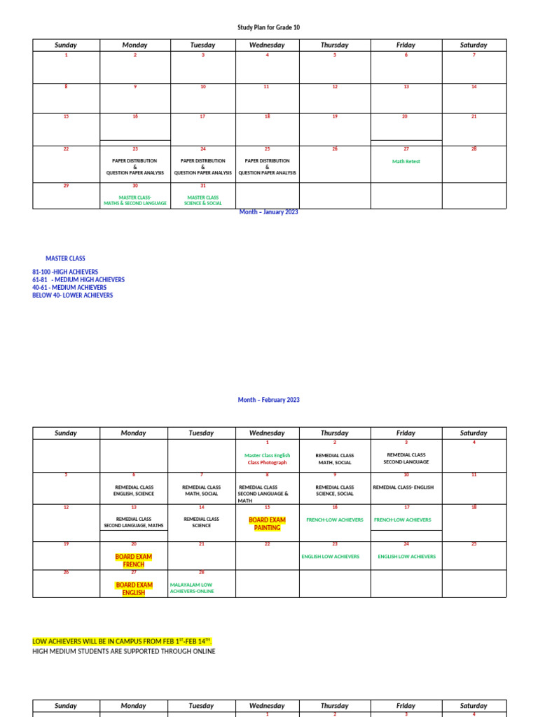 Study Plan For Grade 10 Janfebmarch 2023-New | PDF | Language Families ...