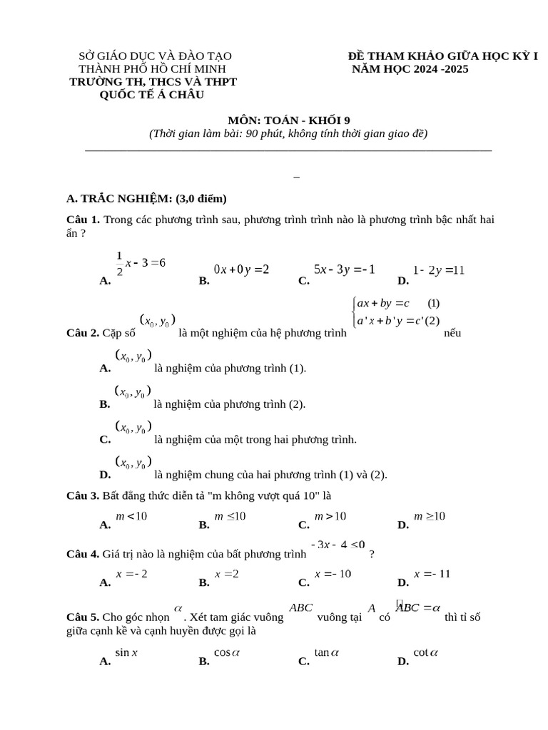 Tham KH o GK1 Toán 9 CTST | PDF