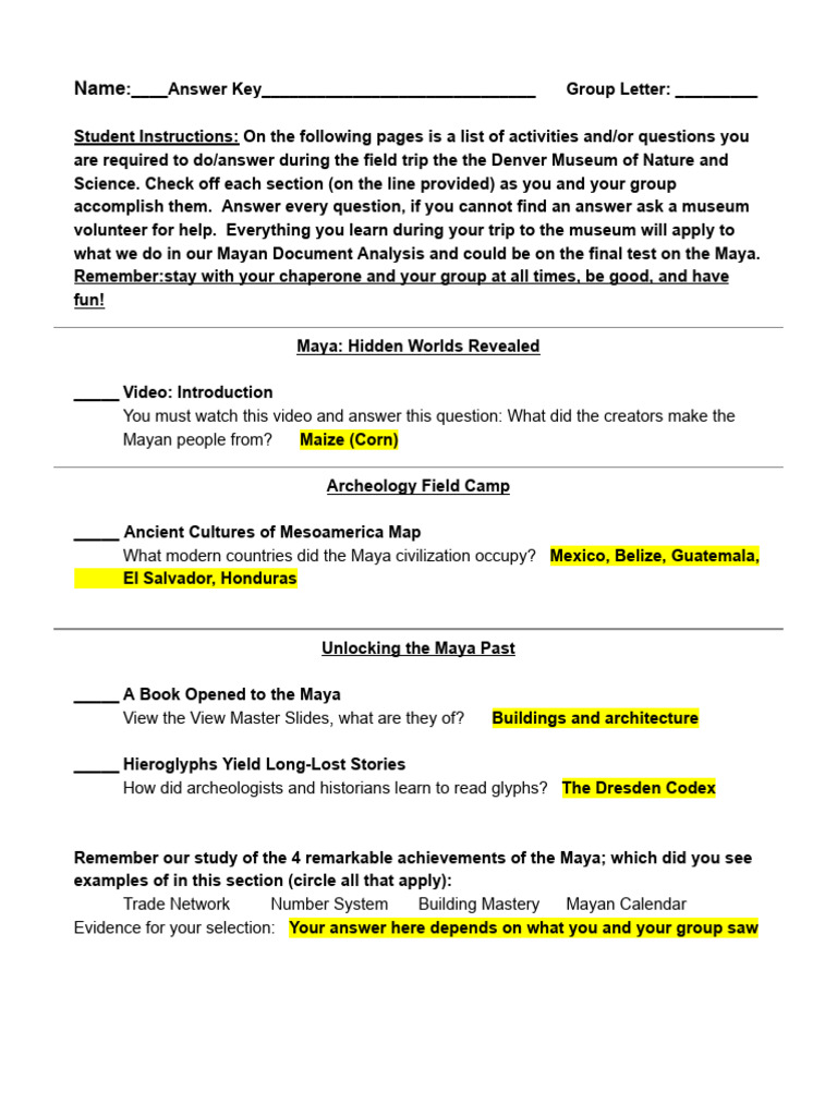 Student Field Trip Guide | PDF | Maya Civilization | Mesoamerica
