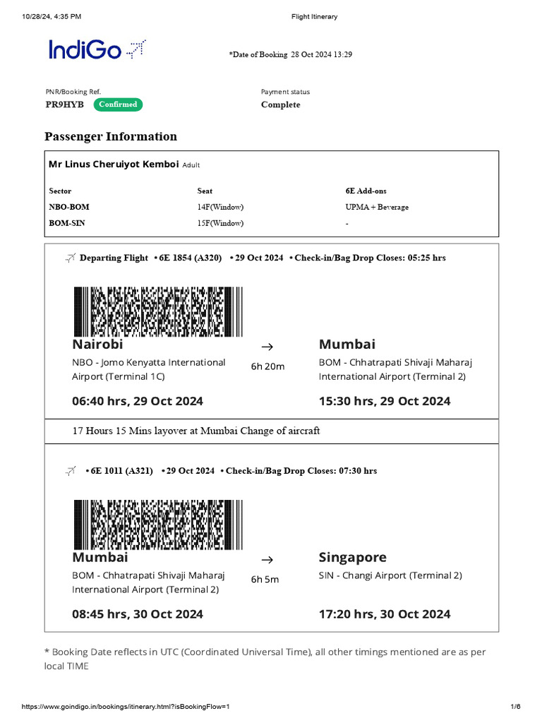 Linus Kemboi-Flight Itinerary | PDF