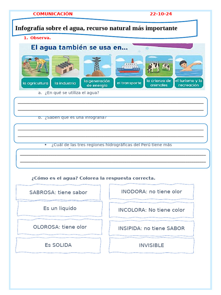 3B Ficha - Comu - Infogr Afía - Del - Agua | PDF | Cocina, comidas y ...